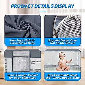 79" x 71" Baby Playpen with Mat - Baby Playards Extra Large Play Pen for Toddlers Safety Play Yard Indoor Activity Center with Hanging Bag, Zipper Gate, Soft Breathable Mesh (Gray)