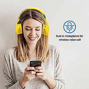 Kids Wireless Headphones, Adjustable Headband, Stereo Sound, 3.5mm Jack, Kids Bluetooth Headphones, Volume Control, Foldable, Build-in Microphone, Over-Ear Headphones for Kids for School Home, Yellow