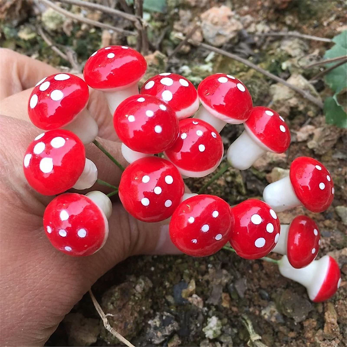 ASkinds 50Pcs/Set Mini Mushroom Decoration, Miniatures Artificial Succulent Plant Pot Resin Craft Decoration for Home DIY Micro Landscape Decor(Red)