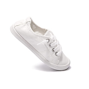 Boy and Girl Slip on Canvas Sneaker, Kids Low Top Casual Fashion Shoes, Comfy Lace up Walking Shoes (2, White, 2)