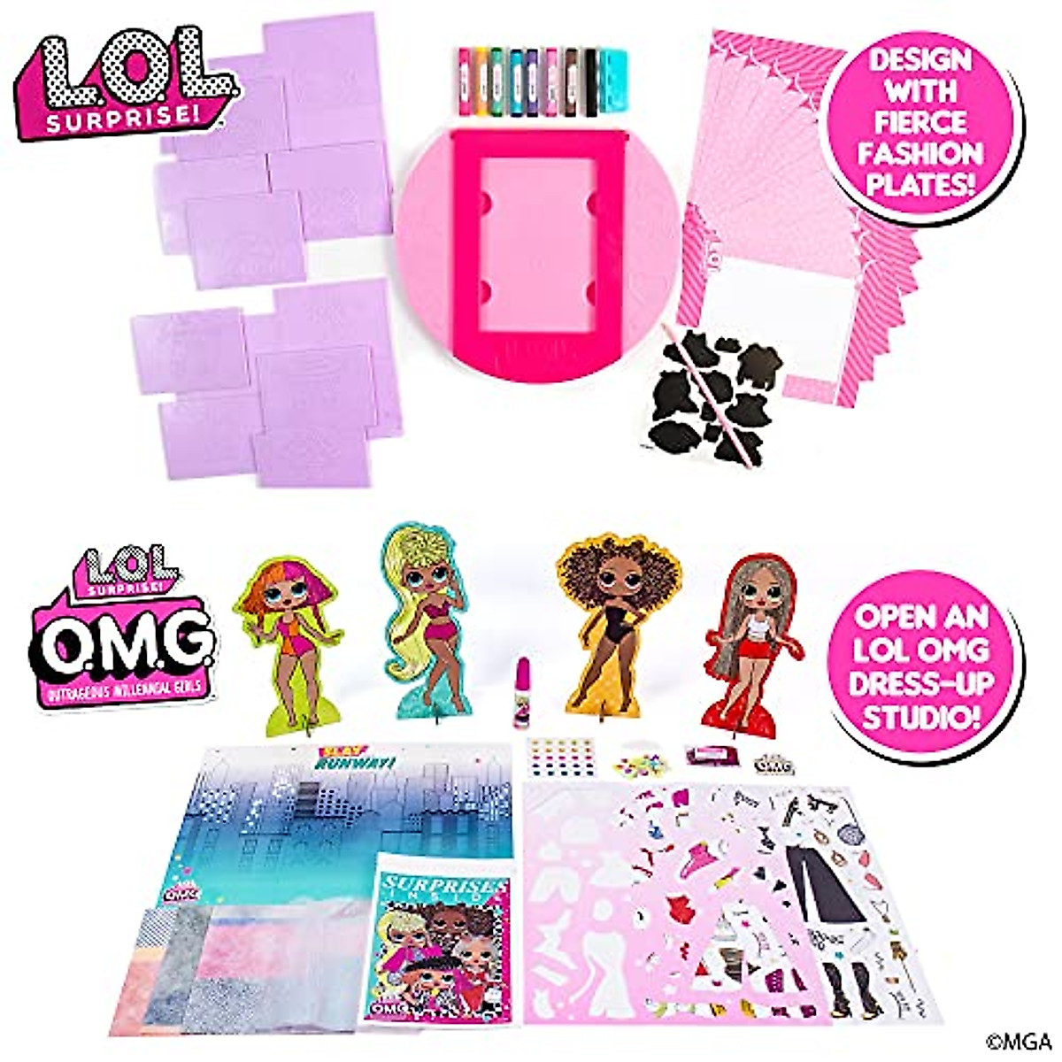 L.O.L. Surprise! 2-in-1 Fashion Design Activity Kits by Horizon Group USA, Includes 2 DIY Fashion Craft Kits, Create 100+ Designs with Fashion Plates, Dress-Up Dolls with Reusable Fabrics & Stickers