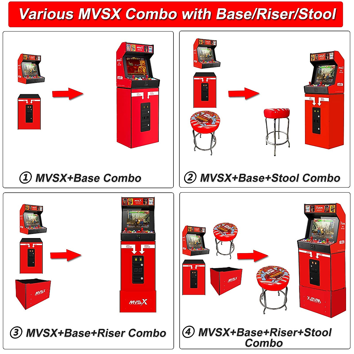 UNICO MVSX Arcade with Base, Riser and Stool Combo, Pre-Loaded 50 SNK Official Genuine Retro Games, Including The King of Fighters/Samurai/Metal Slug and More