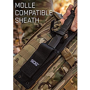 SOG Fixed Blade Knives with Sheath - SEAL Pup Elite Survival Knife, Hunting Knife w/ 4.85 Inch AUS-8 Bowie Knife Blade for a Tactical Knife (E37SN-CP)