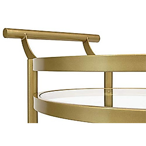 Studio Designs Home Palazzo Modern 2-Tier Oval Metal Rolling Bar, Serving, Utility Mobile Cart with Handles and Spill Guard in Gold/Clear Glass and Mirror, 27" W x 17.5" D x 33.25" H,