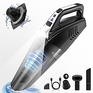 Fichaiy Handheld Vacuum Cleaner Car Cordless Vacuum,Mini Rechargeable Hand Vacuum with LED Light and 3 Nozzles,High Power Portable Type-C Fast Charging Small Vac,9 Extra Filter for Car,Home,Office