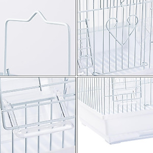 Kuzino Small Bird Travel Cage - Economy and Lightweight Small Birds Carrier Cages for Parakeets Lovebirds Parrotlets Finches Canaries with White Wire, White Plastic Base with Removable Tray