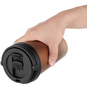 18/8 Stainless Steel Double Wall Vacuum Insulated Travel Coffee Mug with Handle/Portable Thermal Cup,Wide Mouth Tumbler with Leak Proof Lid,17oz,Brown