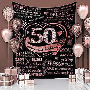 50th Birthday Blanket Gifts for Women with Gift Box, Gifts for Women Turning 50, Happy 50th Birthday Gift Ideas for Her, 50th Birthday Decorations Throw Blanket 60"x50" (Rose)