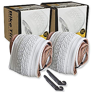 20 Inch Bike Tire Packages for Kids and BMX Tires. Fits 20x1.75 Bike Tube , Tire, Rims, Front or Rear Wheels. Includes Tire Tools. With or Without Tubes. 1 Pack or 2 Pack. WHITE (2 Tires - No Tubes)
