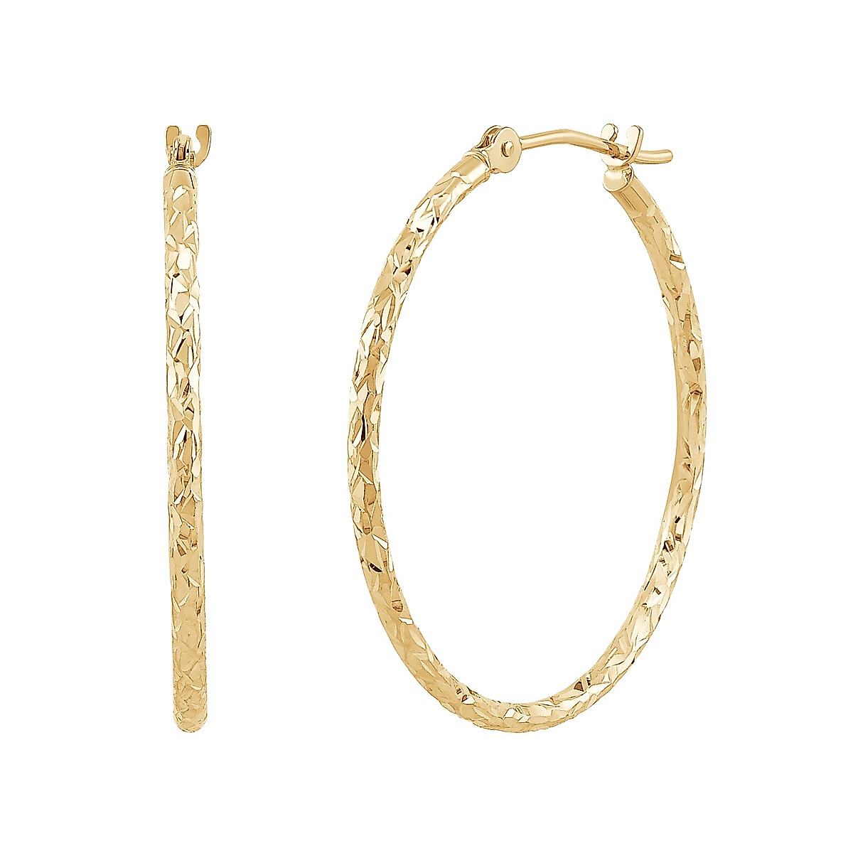 Welry Crystal-Cut Tube Hoop Earrings for Women, 10K Yellow Gold, Jewelry Gift Idea, 28mm