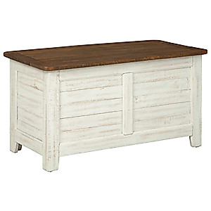 Signature Design by Ashley Dashbury Rustic Farmhouse Storage Trunk or Coffee Table, Antique White & Brown