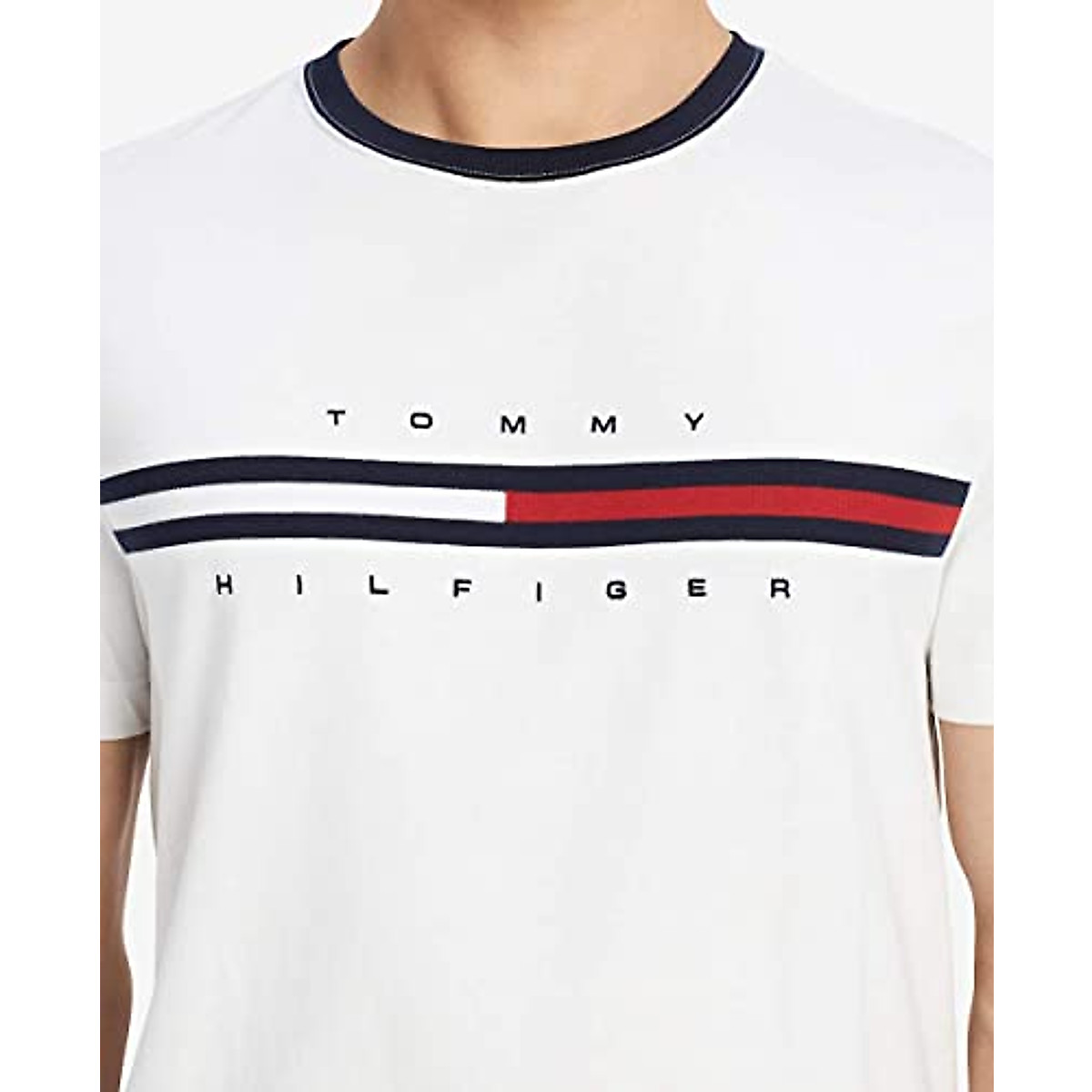 Tommy Hilfiger Men's Short Sleeve Signature Stripe Graphic T-Shirt, Bright White, SM