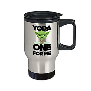 Yoda One For Me Travel Mug for Valentines Day Boyfriend Anniversary Mugs for Men or Women Funny Pun Coffee Cup