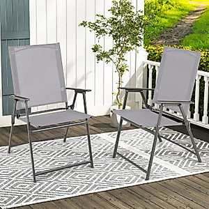 Giantex Patio Folding Chairs Set of 4, Outdoor Lawn Chairs with Rustproof Metal Frame, Portable Dining Chairs for Porch, Deck, Garden, Backyard, Camping, Gray