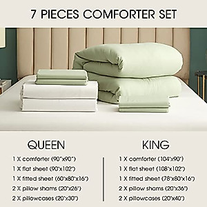 HYPREST 7 Pieces Queen Bed in A Bag with Sheets, Sage Green Comforter Sets for Queen Bed Soft Lightweight, Rustic Farmhouse Comforter Set for Women All Season (Oeko-Tex Certified)