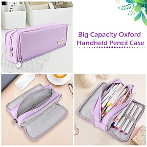 Oyachic Large Pencil Case,3 Compartments Pencil Bag,Big Capacity Canvas Pencil Pouch with Zipper for Aesthetic Business Office Supplies