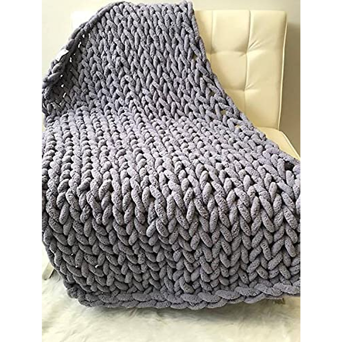 Chunky Knit Throw Blanket, Warm Large Soft Chenille for Couch Bedroom Decor, Giant Chunky Yarn Throw Blankets Hand-Made, Machine Washable