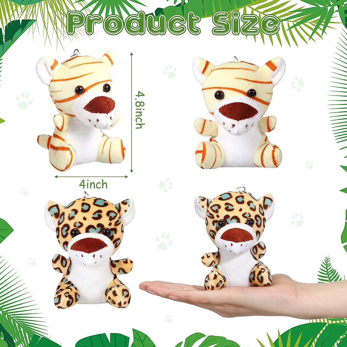 Leitee 10 Pieces Mini Plush Safari Stuffed Animals 4.8 Inch Small Jungle Animal Plush Bulk Lion Tiger Elephant Giraffe for Christmas Stockings Classroom Goodie Bag Gifts Plush Decor, 10 Styles