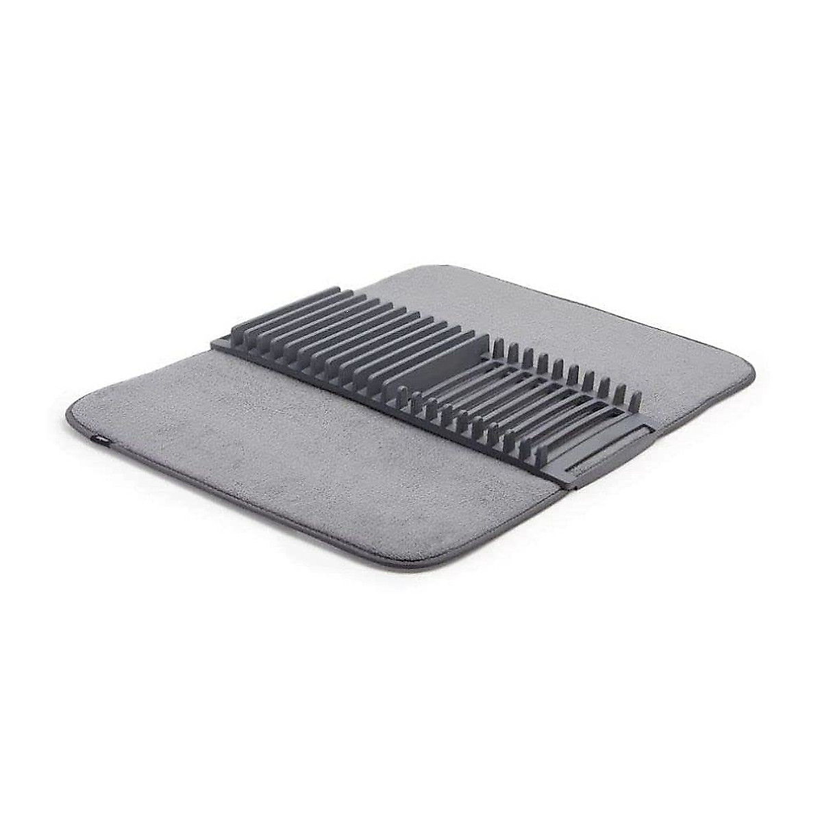 Umbra Udry Dish Rack and Microfiber Drying Mat – Space-Saving Design Folds Up for Easy Storage, Basic Rack, Gray