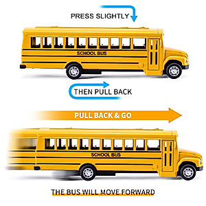 DUNRIOG TOYS 2 Pack 5.5'' Pull Back School Bus, Die-cast Metal Toy Vehicles with Bright Yellow for Kids Boys Girls