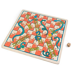 Ludo + Snakes & Ladders Wooden Board Game 2-Pack - Two Game Set in One Bundle - Children's Family Pachisi Learning Dice Games for Adults & Kids - Classic 12" x 12" Two-Sided Board for 2-4 Players