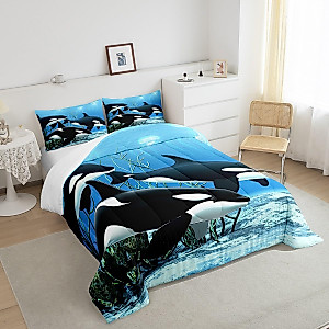 Erosebridal Killer Whale Bedding Sets Orcinus Orcas Comforter Set The Underwater World Jellyfish Down Comforter for Kids Boys Girls Deep Sea Animals Marine Life Duvet Insert 2 Pieces Twin Size