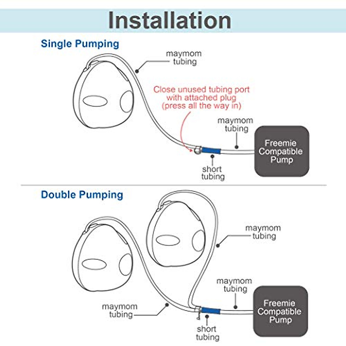 Maymom Replacement Tubing for Freemie Closed System; Not Original Freemie Closed System Connection Kit; 1 Set/Pack; NOT for Freemie Classic; Made by Maymom