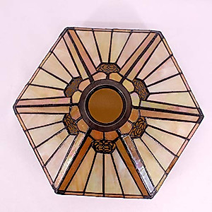 WERFACTORY Tiffany Lamp Shade Replacement 12X10X6 Inch Yellow Hexagon Stained Glass Mission Lampshade Only 1-5/8-Inch Fitter Opening for Arched Floor Lamp-Torchiere Lamp-Pendant Light S011 Series