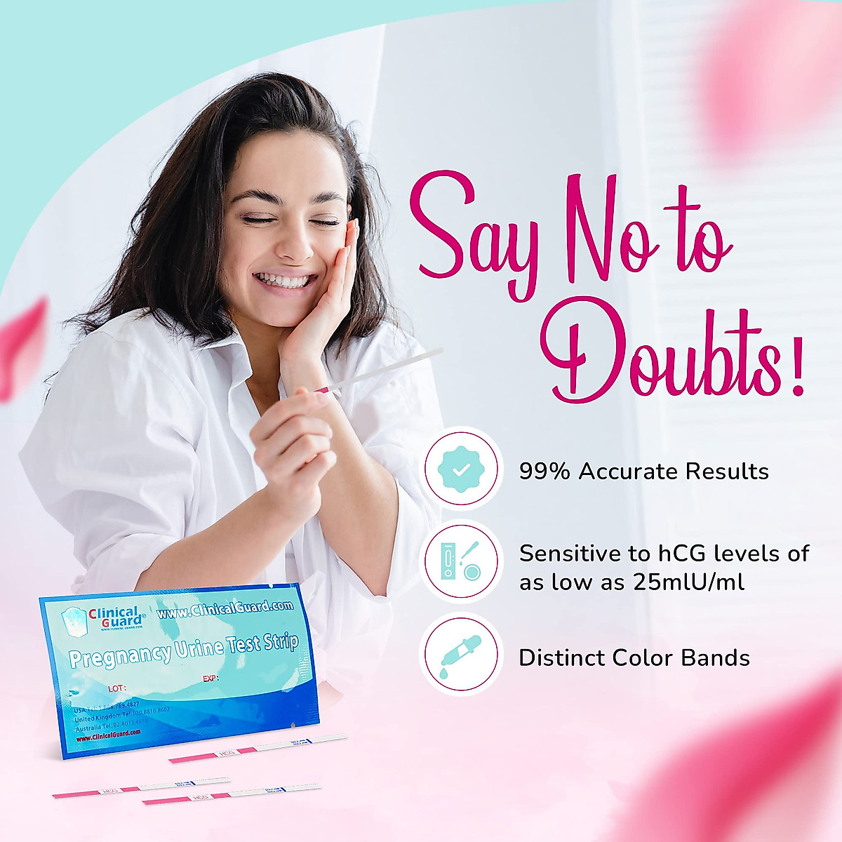 Clinical Guard 50 Pregnancy Test Strips - Sensitive & Accurate Measurement Within 5 mins - Early Detection Pregnancy Test Strip - Easy to Use for Home Tests - HCG Test Strip Kit