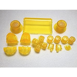 Gametown Joysticks Thumbsticks Dpad R1 L1 R2 L2 Trigger Buttons Set + 2X Springs for PS4 Controller DualShock 4 Color Transparent Clear Yellow