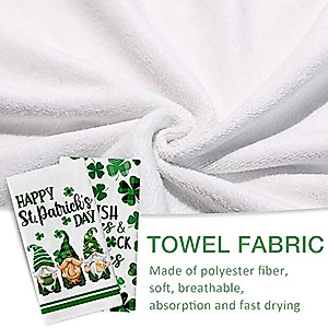 Seliem Happy St. Patrick's Day Gnome Clover Kitchen Dish Towel Set of 2, Irish Kisses Shamrock Wishes Hand Towel Green Check Drying Baking Cooking Cloth, Spring Holiday Home Kitchen Decor 18x26 Inches