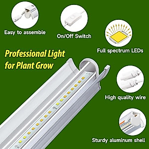 Bokeedo Grow Light Bar Full Spectrum - T5, 1.4Ft. 2-Count (2 x10W, Equivalent to 140W) Plant Lights for Indoor Growing, 4000K White Grow Lights w/Reflector for Shelf/Racks