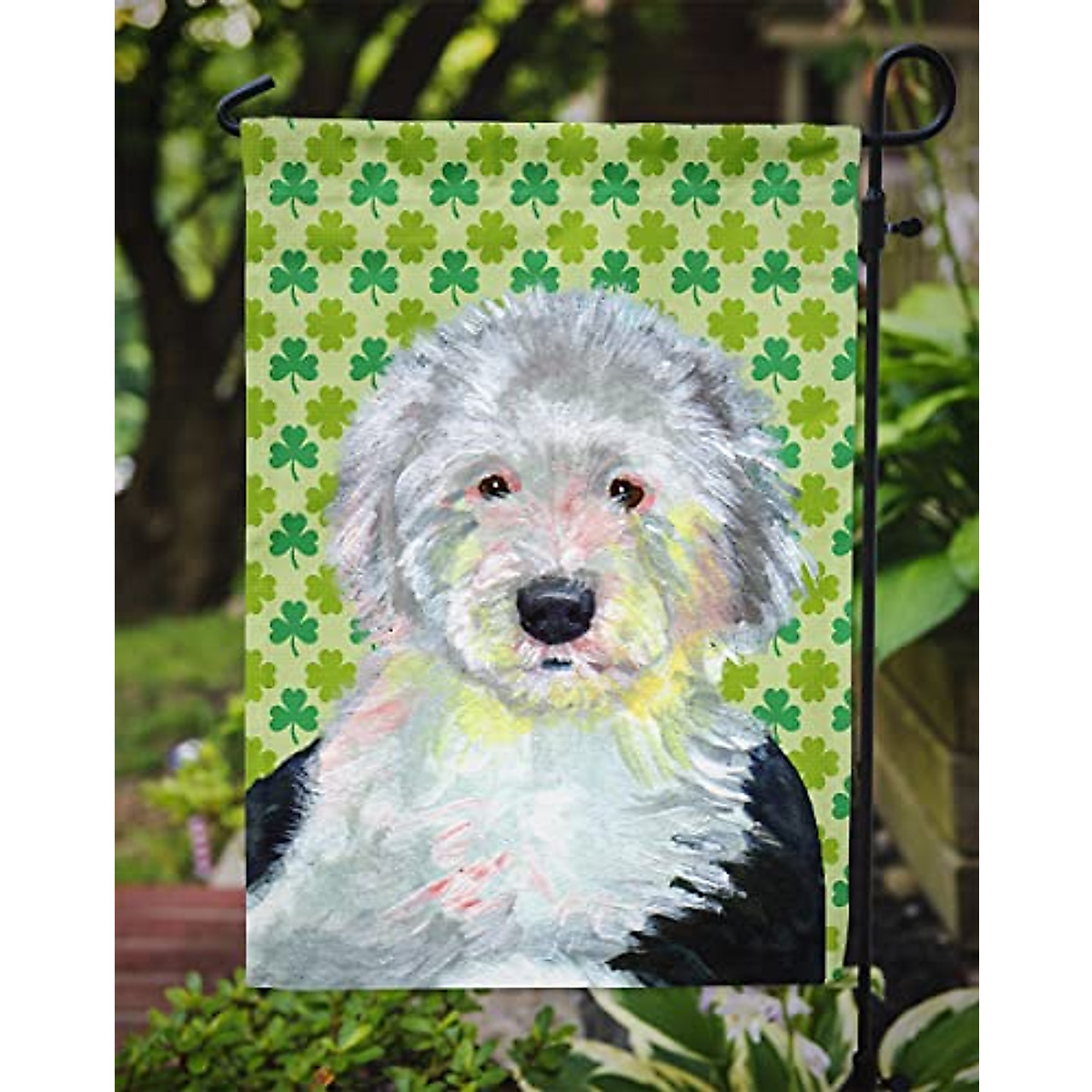 Caroline's Treasures LH9216GF Old English Sheepdog St. Patrick's Day Shamrock Portrait Flag Garden Size, Garden Size, multicolor