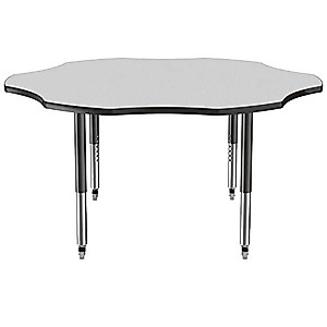 Factory Direct Partners 10091-GYBL Mobile Flower Activity School and Office Table (60"), Super Legs with Glides and Casters, Adjustable Height 19-30" - Gray Top and Black Edge