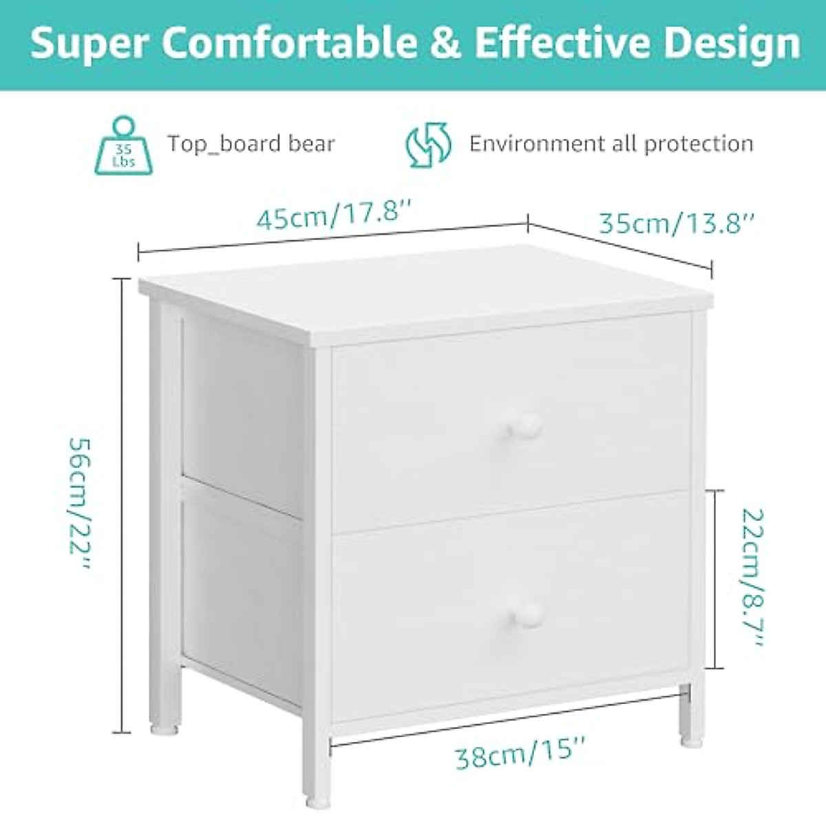 BOLUO White Nightstands Set of 2, 2 Drawer Dresser for Bedroom Night Stand Small Dresser End Table with Drawers Modern