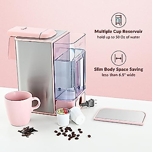 Mecity Pink Coffee Maker 3-in-1 Single Serve Coffee Machine, For K-Cup Coffee Capsule, Ground Coffee, Loose Tea, 6 to 10 Ounce Cup, Removable 50 Oz Water Reservoir, 120V 1150W