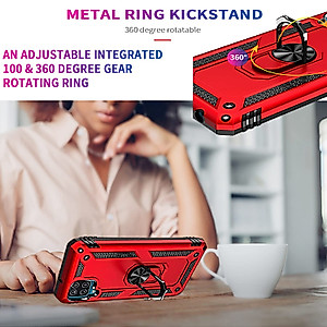 Galaxy A42 5G Case, Samsung A42 5G Phone Case with [Tempered Glass Screen Protector Included], STARSHOP Military Grade Shockproof Protective Dual Layer Phone Cover with Metal Ring Kickstand - Red