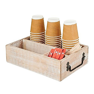 Eximious India Coffee Station Organizer, Bar Farmhouse Cup Coffee Pod Holder with Handle, Storage Bin for Coffee Tea Bag Stirrer Accessories Organizer for Countertop (White)