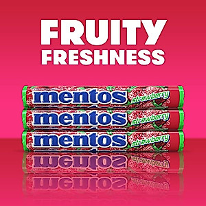 Mentos Chewy Mint Candy Roll, Strawberry, Non Melting, Party,15 Count (Pack of 1)