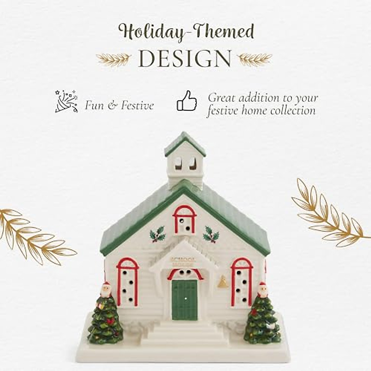 Spode Christmas Tree Miniature Village Figural Decoration, LED Lighted Village Set, Ceramic Holiday Decor - Dolomite Collectible for Indoor Display (School House)