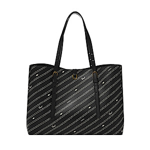 Fossil Women's Kier Vegan Cactus Tote Bag Purse Handbag, Black/Bone Signature Print (Model: ZB1701104)