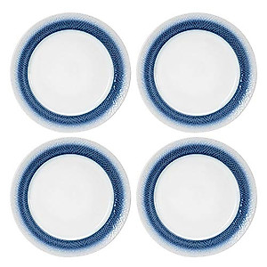 Pfaltzgraff Eclipse Blue 16-Piece Stoneware Round Dinnerware Set, 1 inch dinner plate, 8 inch salad plate, 6 inch soup cereal bowl (26 ounce) and 14 ounce mug, Blue/White