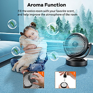HandFan 9-Inch Air Circulator Fan with 110-Degree Tilt Head and 5 Speed Settings, Fans for Home Bedroom, 70ft Strong Airflow, Aroma Function, 5 Timer Settings Ultra Quiet (30 dB), Black(AC Power)
