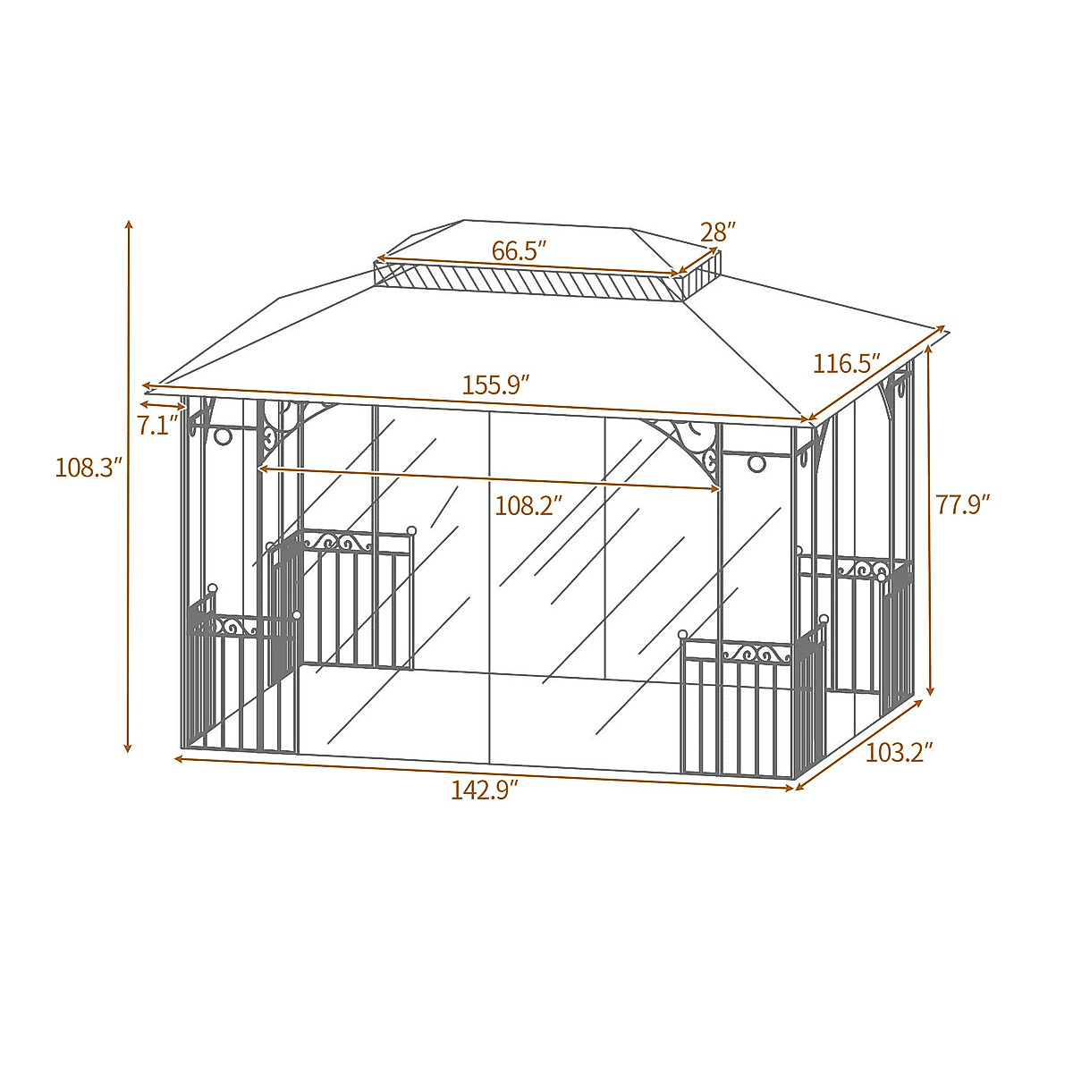 Patio Outdoor Gazebo 13x9.7 Iron Metal Frame with Mosquito Netting, Double Roof Canopy Tent Suitable for Backyard, Poolside, Garden, Lawn and Deck, Khaki