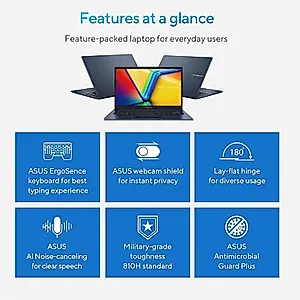 ASUS Vivobook 14" FHD Display Laptop, Intel i3-1215U Processor, 8GB RAM, 256GB PCIe SSD, Webcam, HDMI, Wi-Fi 6, Windows 11 Home, Blue