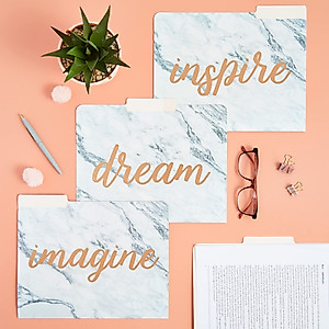 12 Pack Marble Decorative File Folders, Letter Size for Women, Cute Rose Gold with 1/3 Cut Tabs for Women, 6 Inspirational Designs (9.5 x 11.5 in)