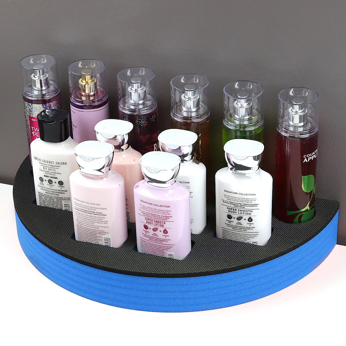 Polar Whale Lotion and Body Spray Stand Organizer Half Circle Large Tray Blue Black Durable Foam Washable Waterproof Insert for Home Bathroom Bedroom Office 16.5 x 8.5 x 2 Inches 12 Slots