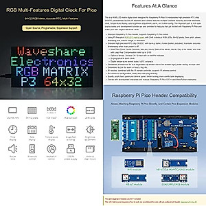 Waveshare RGB Full-Color Multi-Features Digital Clock for Raspberry Pi Pico 64×32 RGB Matrix Accurate RTC