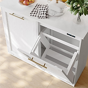 OLD CAPTAIN Tilt Out Trash Cabinet with Quick Installation and Deodorising Function, Wooden Freestanding Trash Can Cabinet Holds Up to 2x13 Gallons Capacity for Kitchen and Dining Room, White