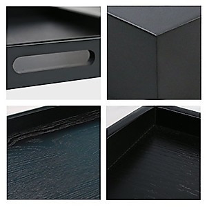 SILILUN Serving Tray Black Large Food Tray Breakfast Tray Wood Butler Tray with Handle 17.77 x 13.72 x 1.78